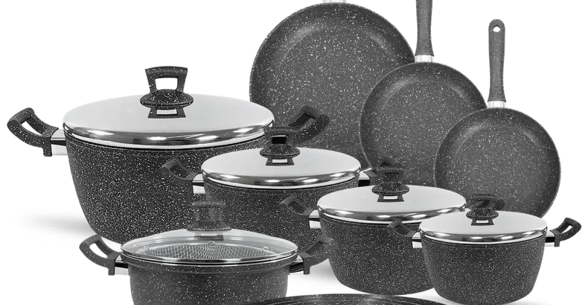 PHOENIX 17PCS GREY MARBLE COOKWARE SET