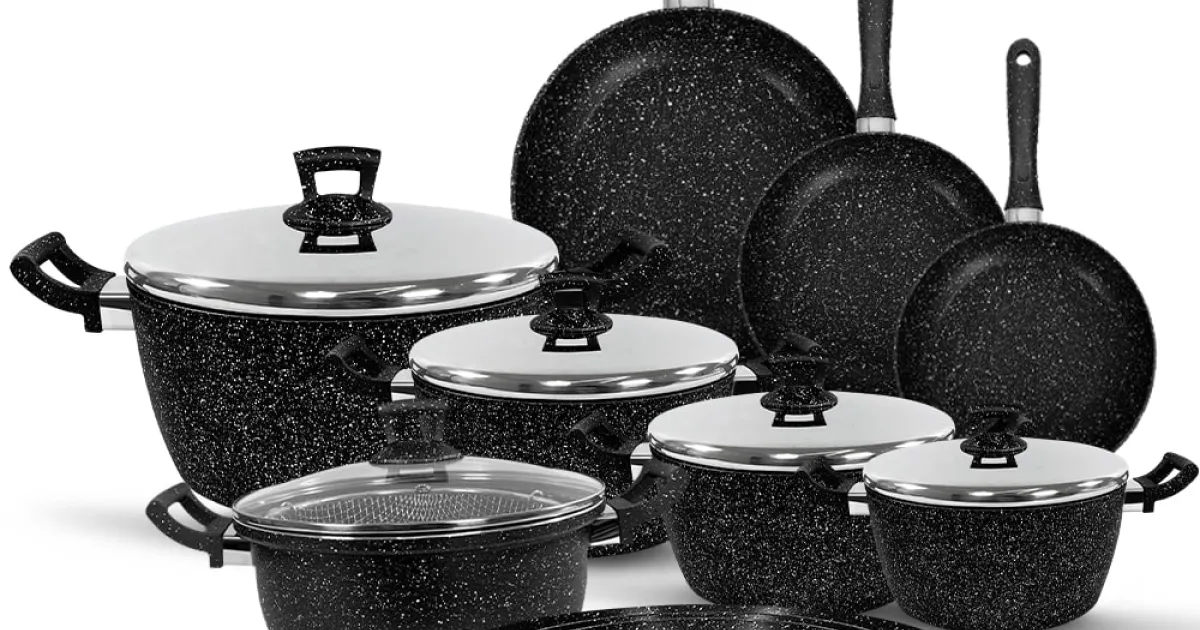 PHOENIX 17PCS BLACK MARBLE COOKWARE SET