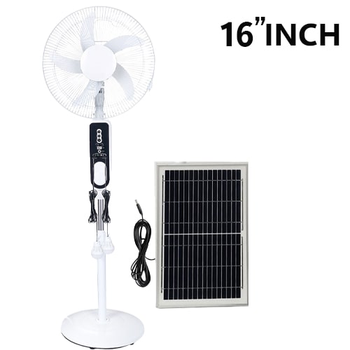 16" INCH SOLAR RECHARGEABLE FAN WITH 2 LED BULBS, GD-8036
