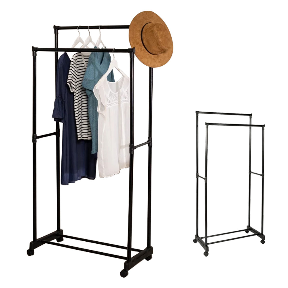 Rolling Garment Rack with Double Hanging Bar 157x75x39cm