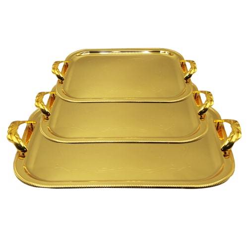 RECTANGULAR TRAY SET WITH HANDLES, 3 PIECES GOLD