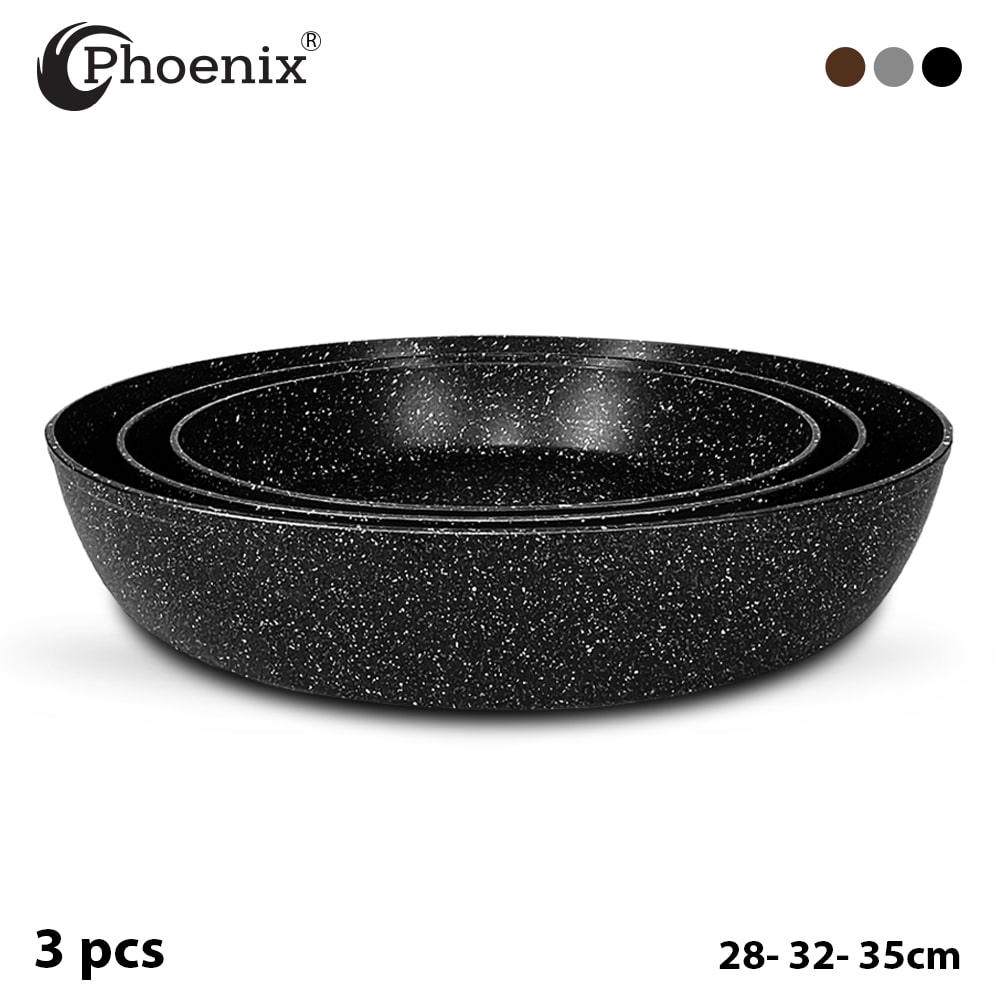 Phoenix Marble Granite Non-Stick Round Pan 3Pcs 35, 32, 28 cm