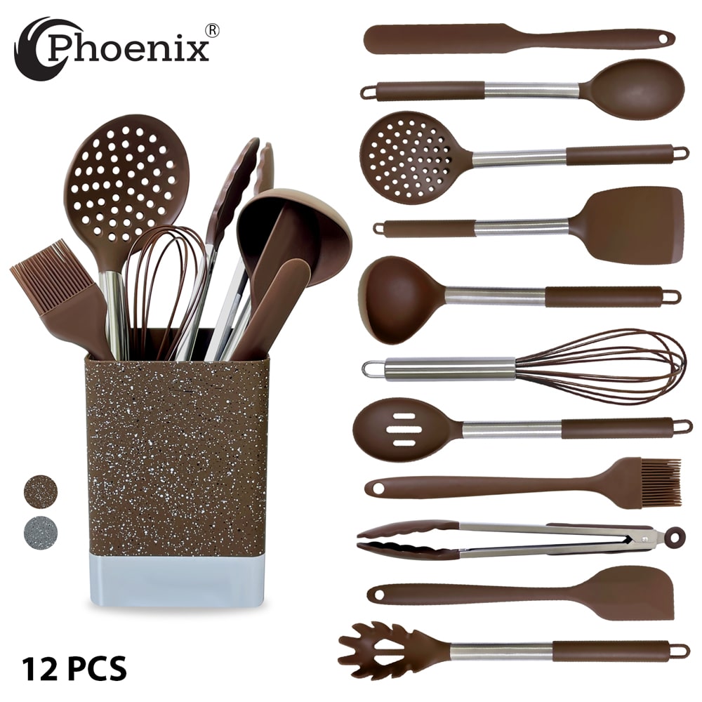 Phoenix 12Pcs Marble Silicone & Metal Kitchen Set